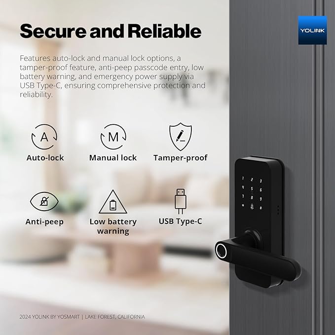 YoLink Smart Lever Lock, Smart Handle Lock, Door Lock with Fingerprint ...