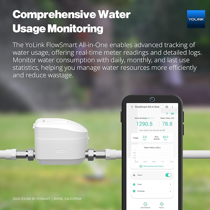 YoLink FlowSmart All-in-One Smart Water Management System: 1" Ultrason